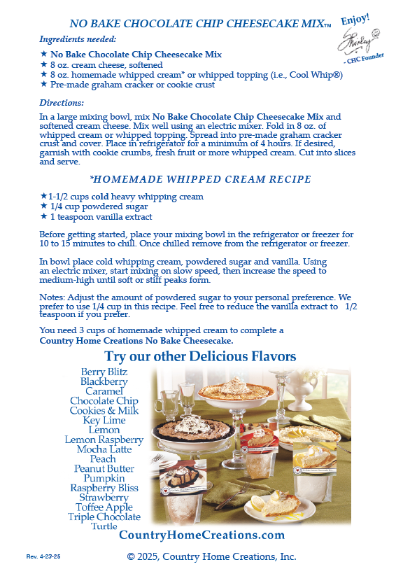No Bake Chocolate Chip Cheesecake Mix – Jennie's Homeshed